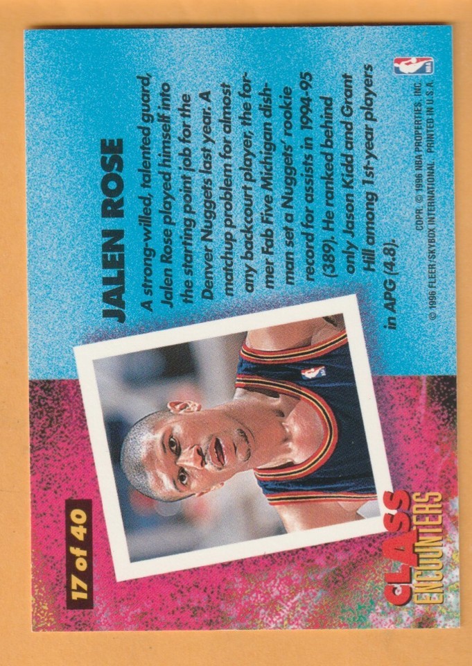 Jalen Rose Denver Nuggets 1995-96 Fleer Class Encounters #17 Michigan ...