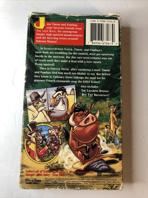 Timon and Pumbaas Wild Adventures - "Grubs On" (VHS, 1996) for sale ...