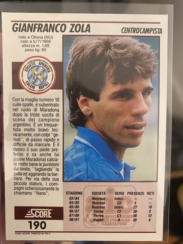 GIANFRANCO ZOLA 1992 Italian Score Soccer Football Card Napoli #190 ...