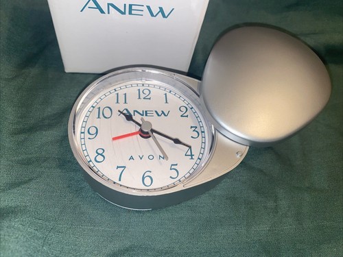Vintage Avon ~Anew Silver Travel Alarm Battery Operated Clock~With Box ...