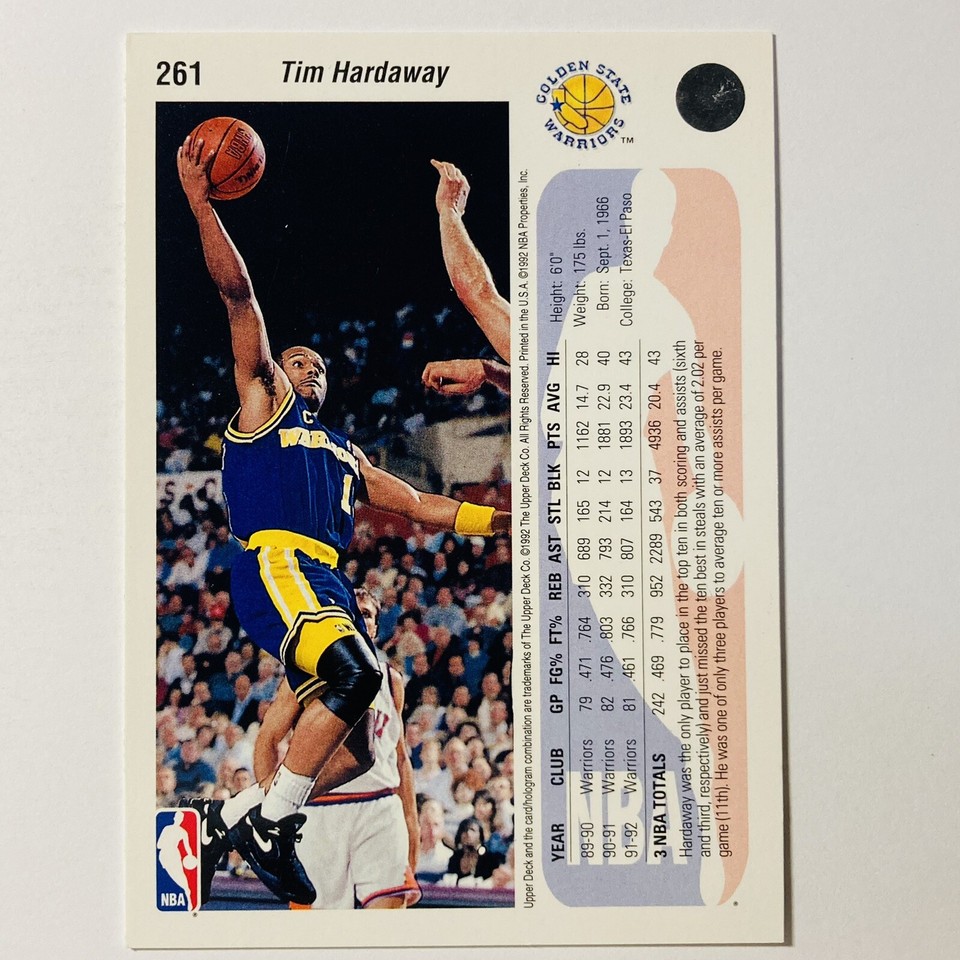 Tim Hardaway 1992-93 Upper Deck #261 Basketball Card Golden State ...