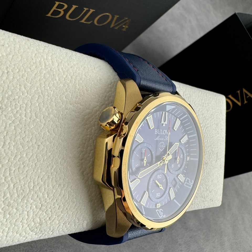 Bulova Men's Marine Star Quartz Chronograph Calenbdar Blue Watch 43mm ...