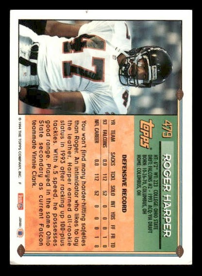 1994 Topps #479 Roger Harper Atlanta Falcons | eBay