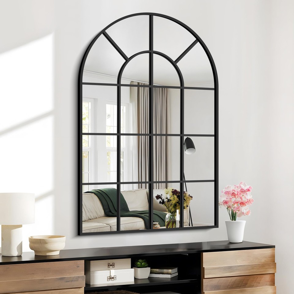 Black Arched Mirror, 30x48 inch Window Pane Mirrors for Wall Decor ...