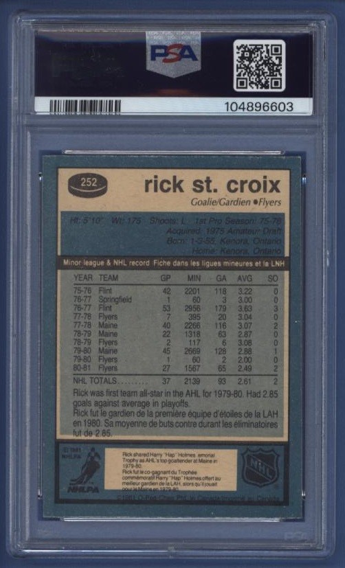 1981-82 OPC #252 RICK ST. CROIX (rc) PSA 8 NM-MT Flyers *ROOKIE ...