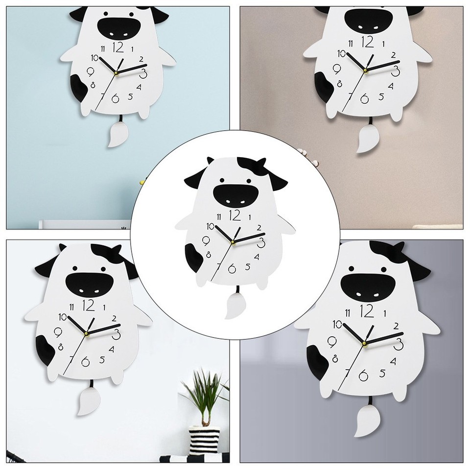 1Pc Cartoon Wall Clock Cow Shaped Clock Decorative Ornament (White ...