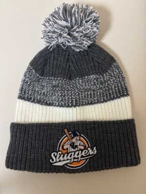 NWOT winter knit hat cap Sluggers logo embroidered on cuff pom pom gray ...