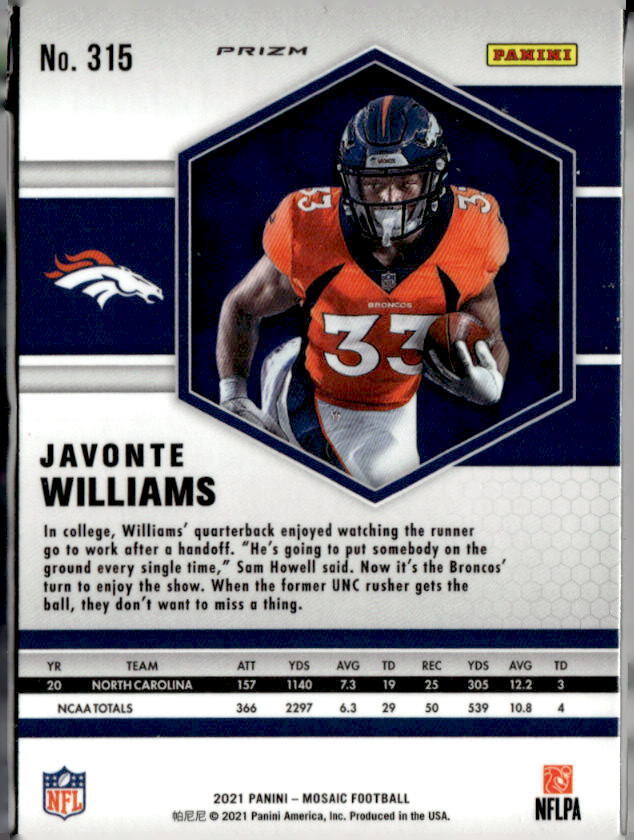 2021 Panini Mosaic Pink Camo #315 Javonte Williams RC Denver Broncos | eBay
