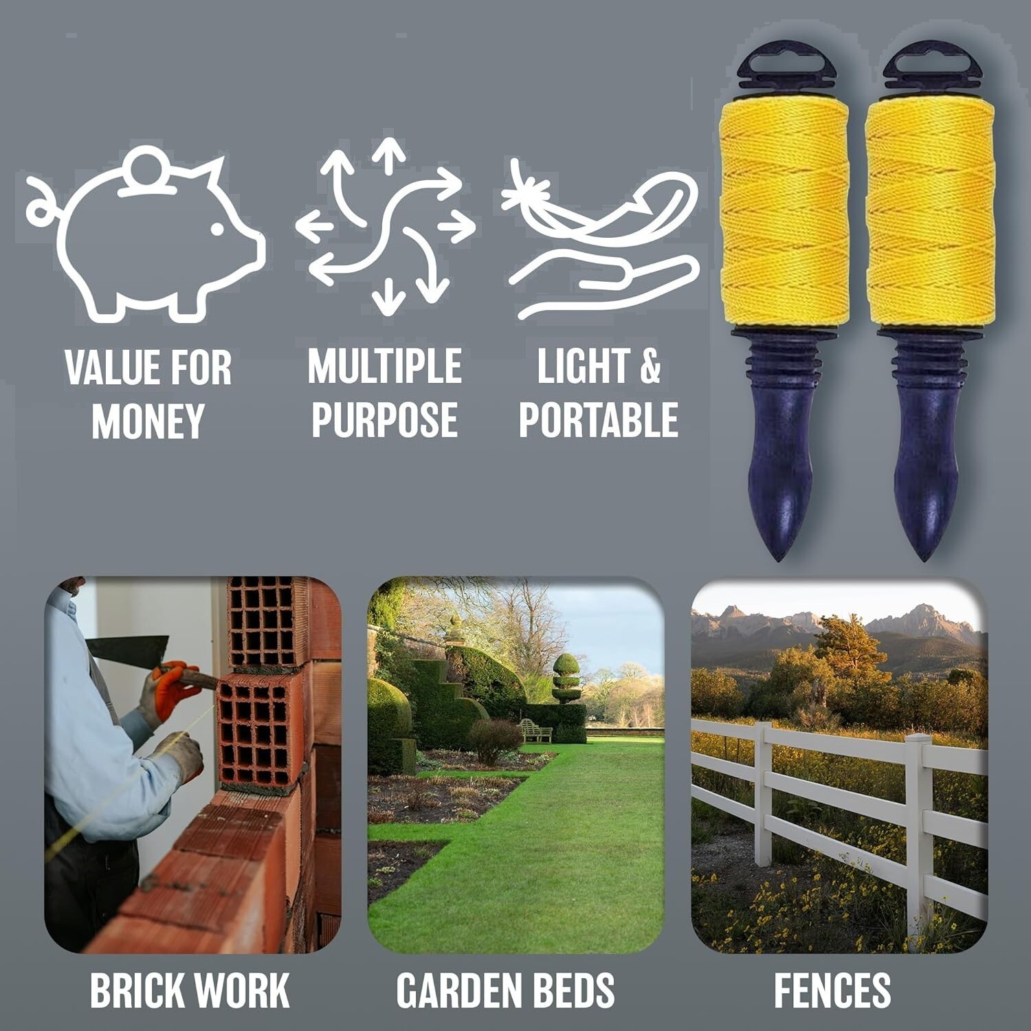 NEW 152M BUILDERS LINE ROPE STRING BUILDING BRICKLAYING BRICK HANDLE ...