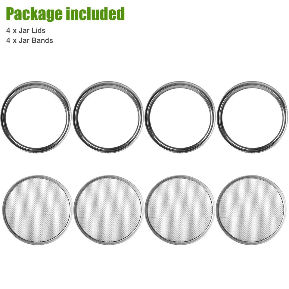 4PCS Mason Jar Mouth Strainer Lid Stainless Steel Seed Sprout Filter ...