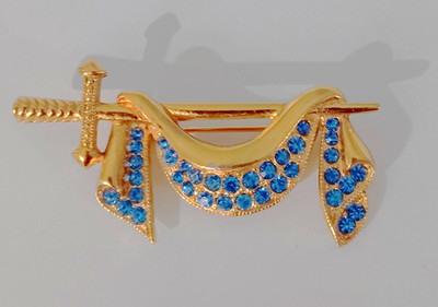 Vintage ORA Brooch Sword & Veil RARE Gold Tone Order Eastern Star Blue ...