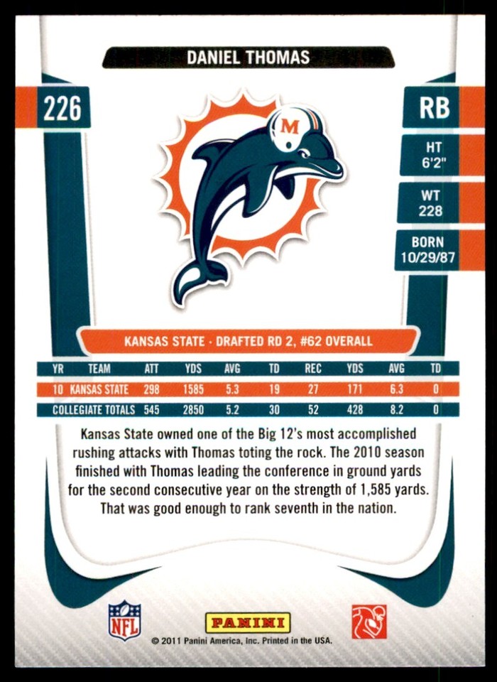 2011 Panini Prestige. Daniel Thomas Football Cards #226 | eBay