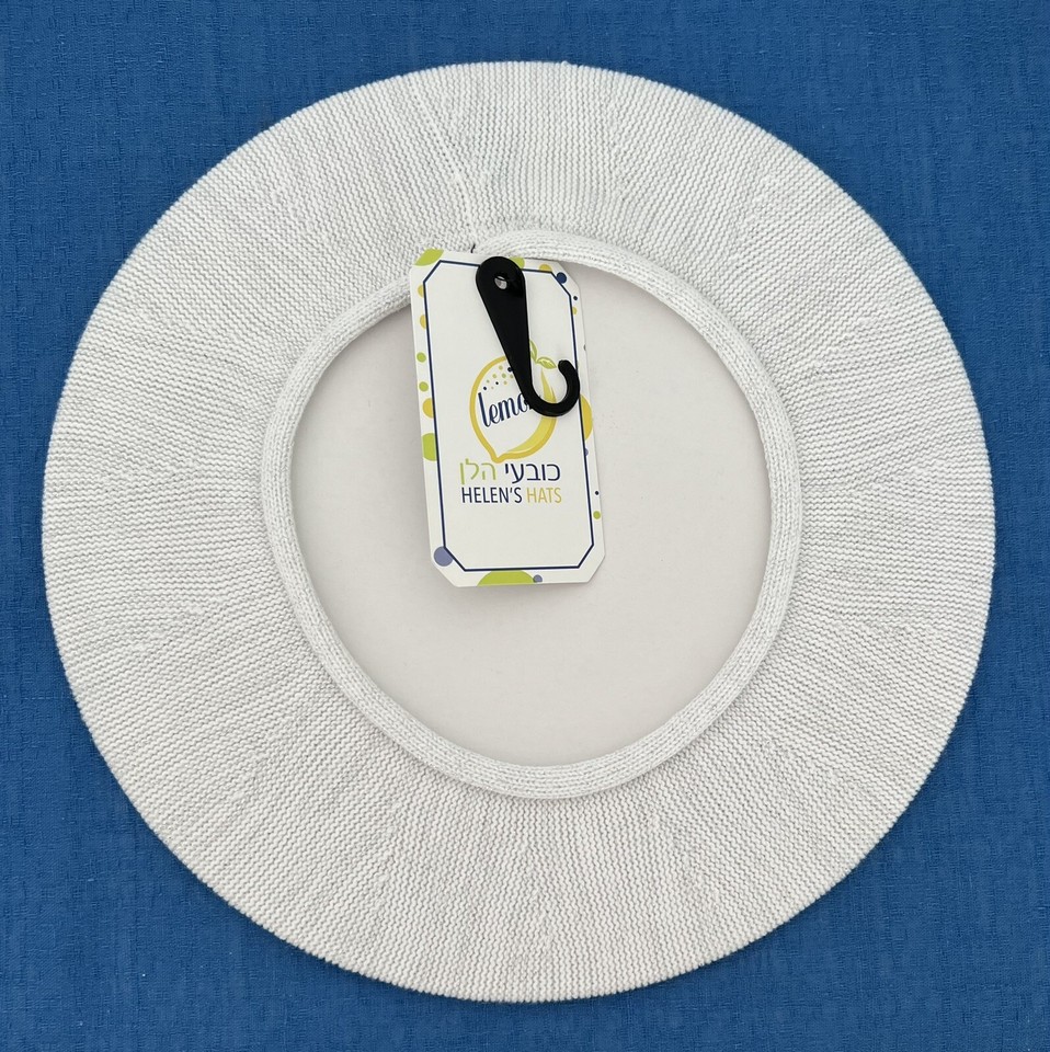 NWT! LEMON Cotton Knit 10 inch BERET Hat WHITE with SILVER Variegated 4 ...