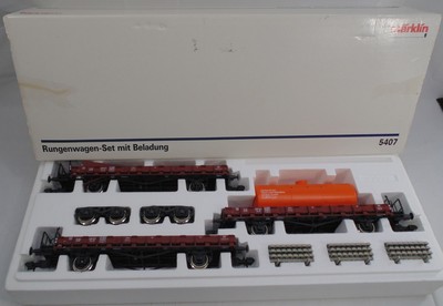 Marklin 1 Gauge 5407 Rungenwagen Train Stake Set Flat Car w/Boiler ...