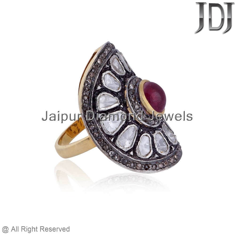 Natural Polki Pave Diamond 925 Silver Ruby Gemstone Victorian Jewelry ...