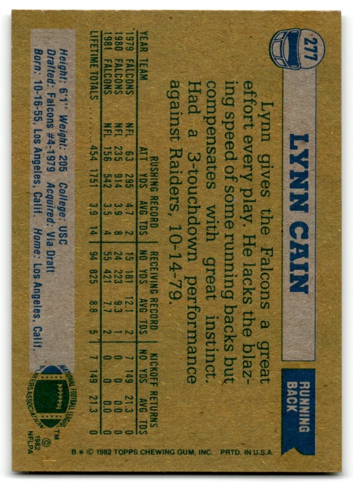 1982 Topps Lynn Cain Atlanta Falcons #277 | eBay