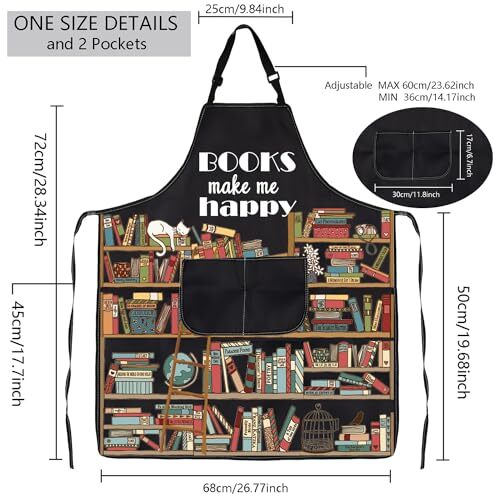 Book Apron with Pockets Bookworm Apron Book Lover Gift Bookshelf Apron ...