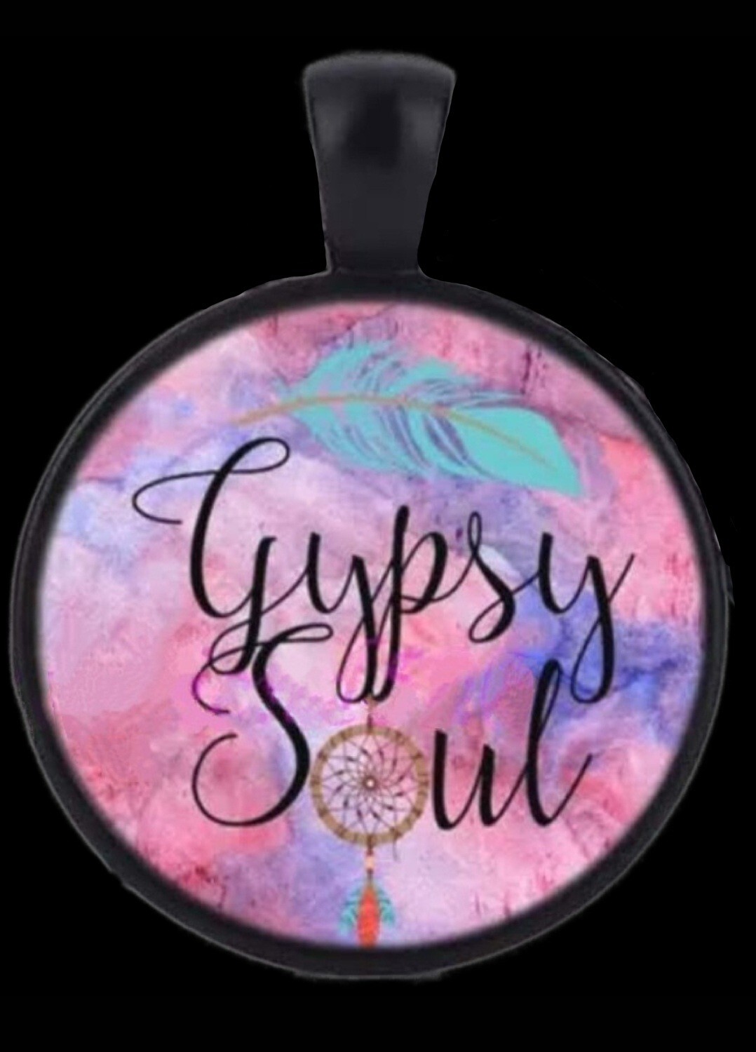GYPSY SOUL Pendant Necklace PASTEL w/BLACK FRAME Glass & Metal BOHO 20 ...