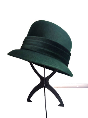100% Dark Green Felt Cloche British Hat Guild Bill Horseman of Right ...