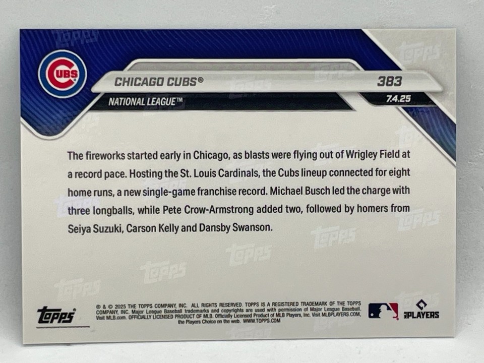 2025 Topps Now Chicago Cubs Kelly/Busch/PCA/Swanson/Suzuki 8 Home Runs ...