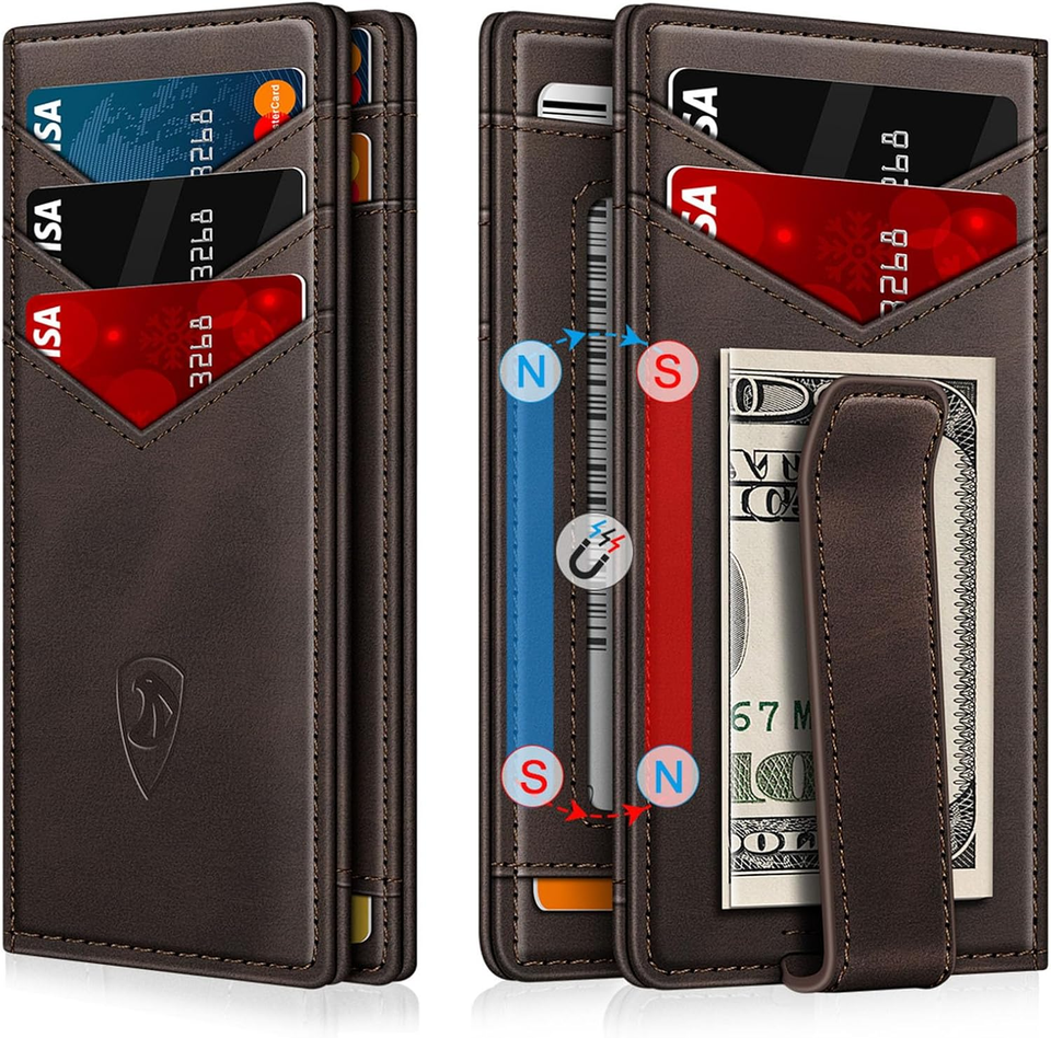 Wallet for Men Slim Leather Wallets for 12-15 Cards, Minimalist Thin ...
