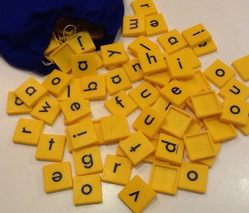 Individual Original Junior Scrabble Letter tile - Blue Letter on yellow ...