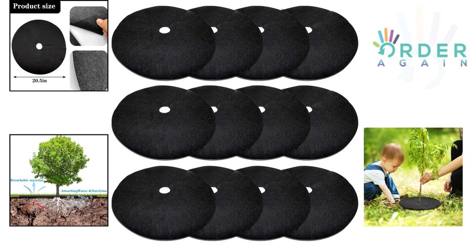 12 Pack 20.5 Inch Non-Woven Tree Mulch Ring Reusable Weed Barrier Mat ...