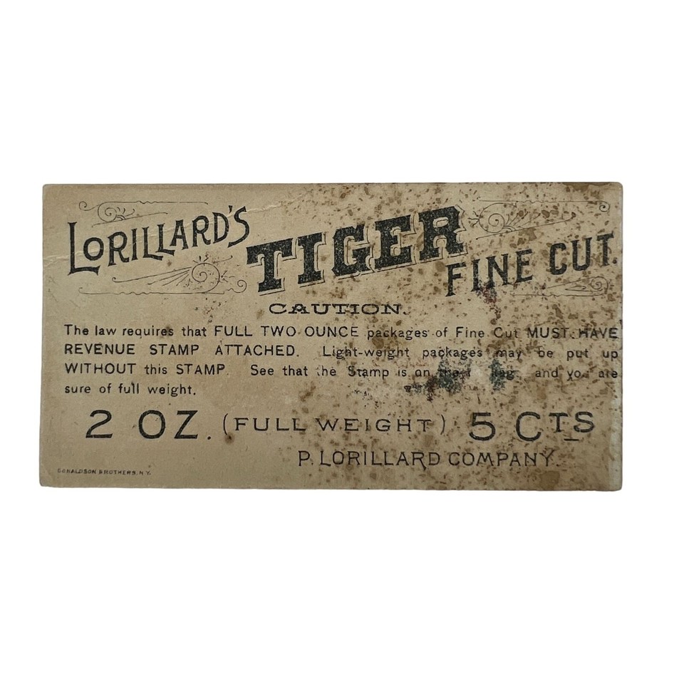 Original Antique Victorian Era LORILLARD'S TIGER Fine Cut Tobacco ...