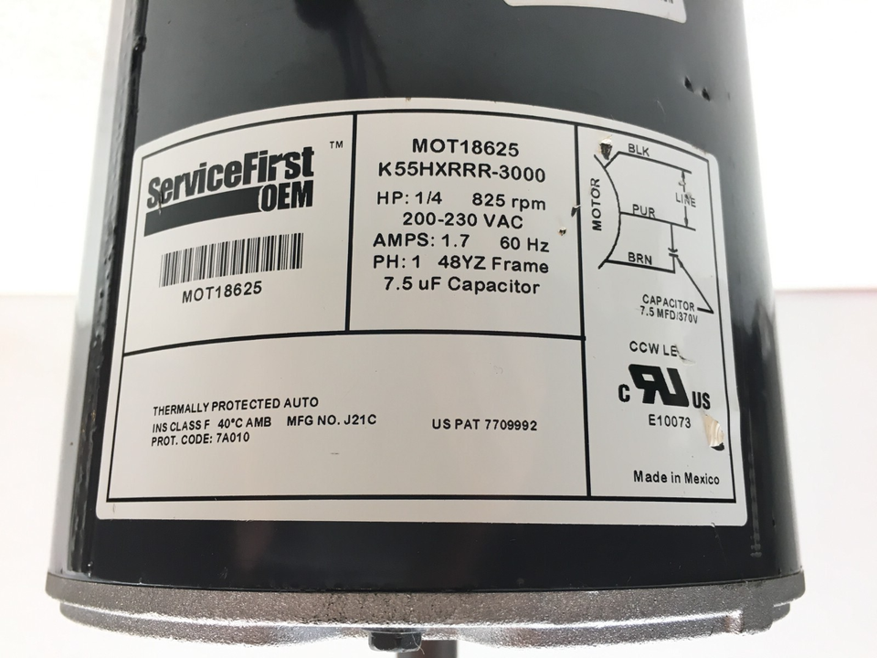 Trane Service First 1/4 HP Cond. Fan Motor MOT18625 K55HXRRR-3000 ...