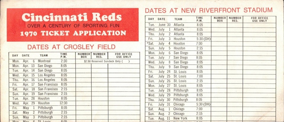 1970 Cincinnati Reds ticket application and schedule brochure | eBay