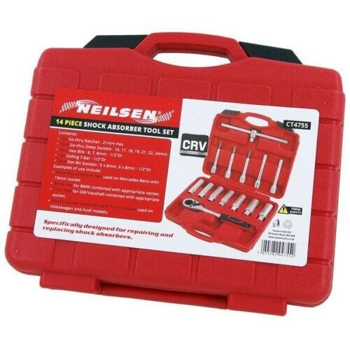 Shock Absorber Tool Kit 14-Piece Suspension Top Mount Strut Nut Removal ...