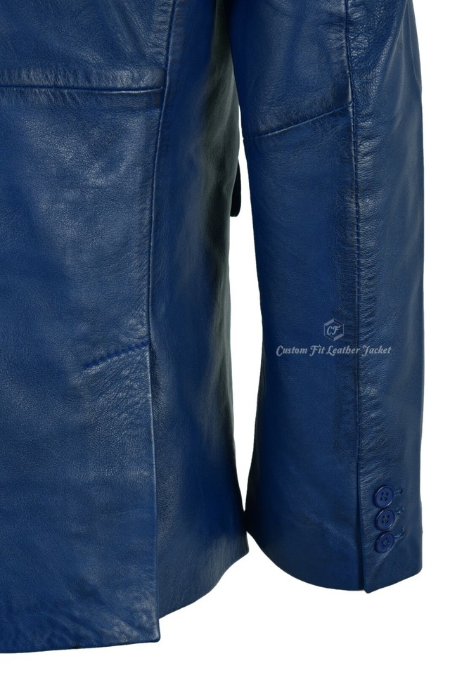 Mens Leather BLAZER Blue Classic ITALIAN Tailored 100% Lambskin 2 ...