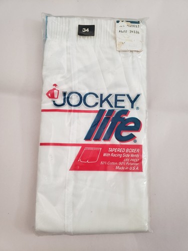 Vtg 1985 JOCKEY Life White Tapered Boxer Short w/ Racing Vents 34 ...