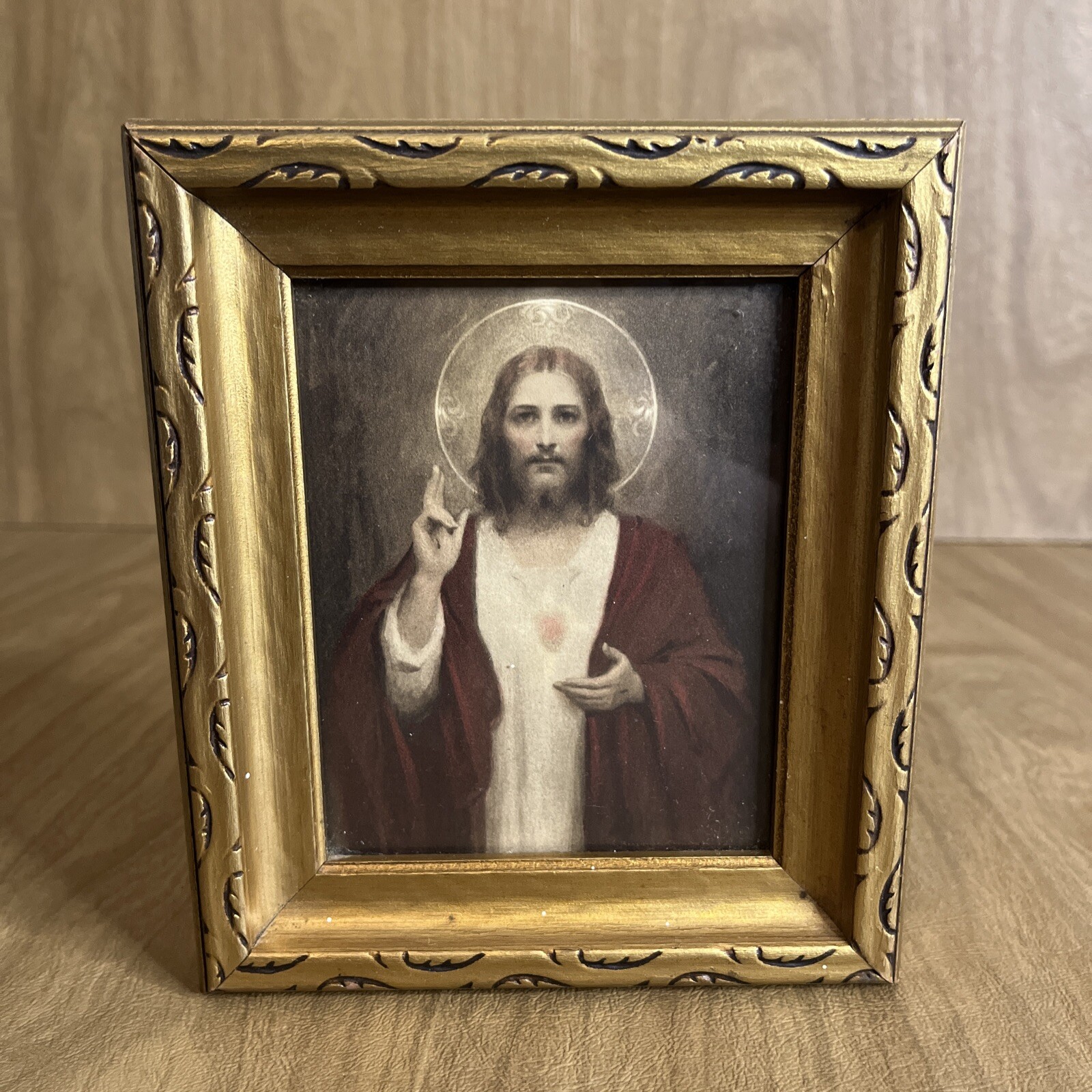 Sacred Heart of Jesus Print by CB Chambers Vintage Nice Wood Frame 6x5 ...