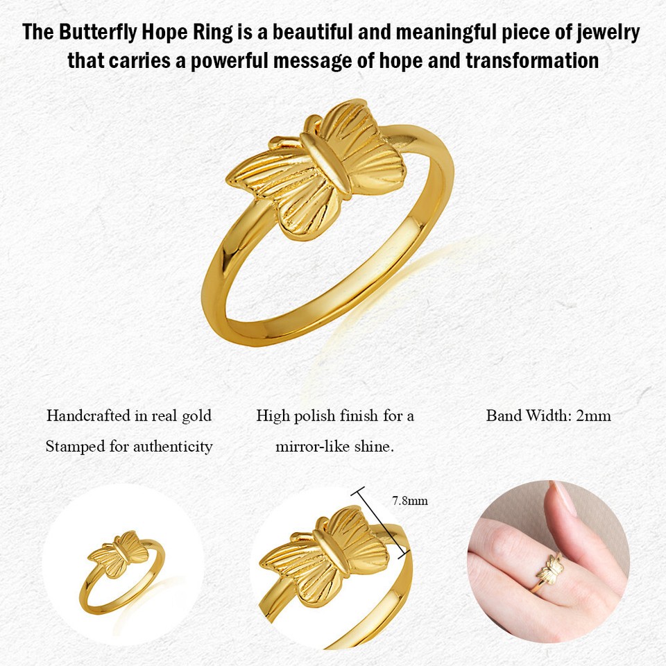 Gold Butterfly Hope Ring (Available in Yellow/Rose/White Gold) | eBay