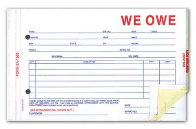 3-Part We Owe Form - Snap Out Form For Car Dealers (100 per pack) | eBay