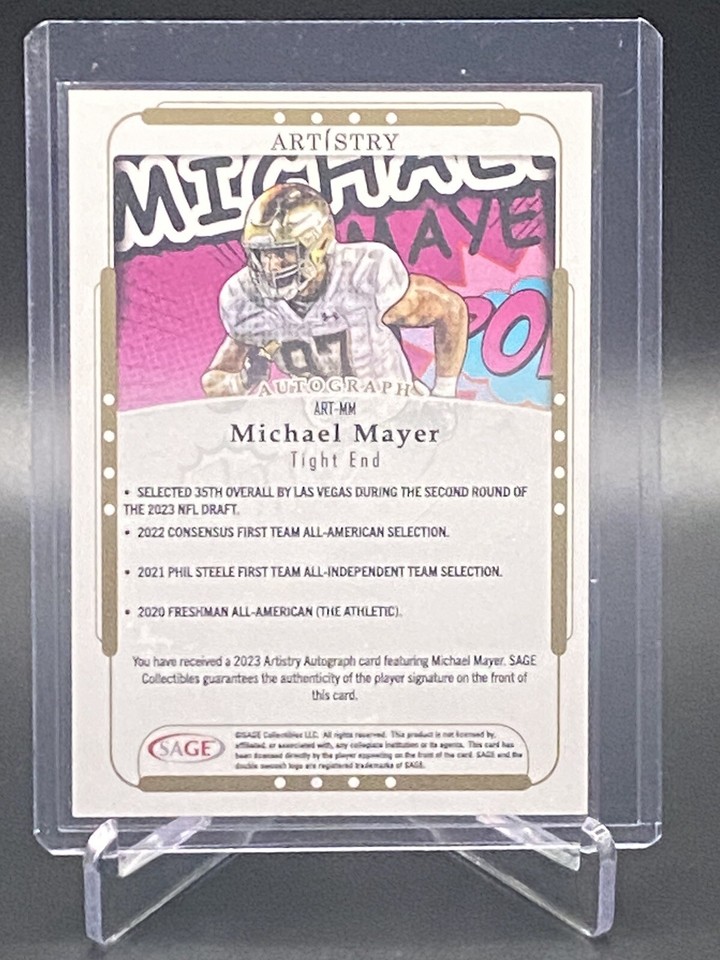 2023 Sage Artistry RC Auto Michale Mayer ART-MM Raider NM-MT | eBay