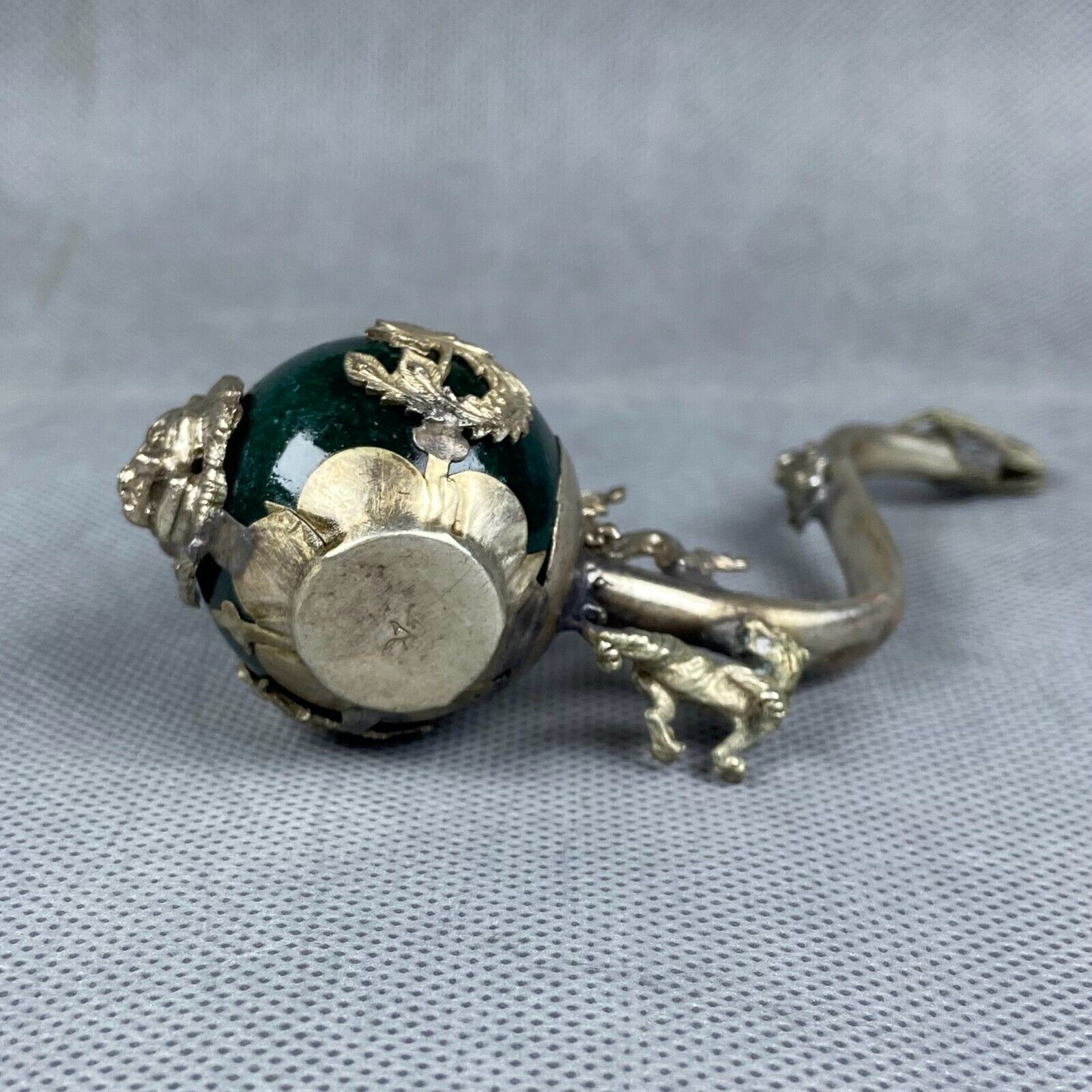 Tibet Silver Inlaid Old Jade Handmade Statue Dragon Phoenix Tiger ...