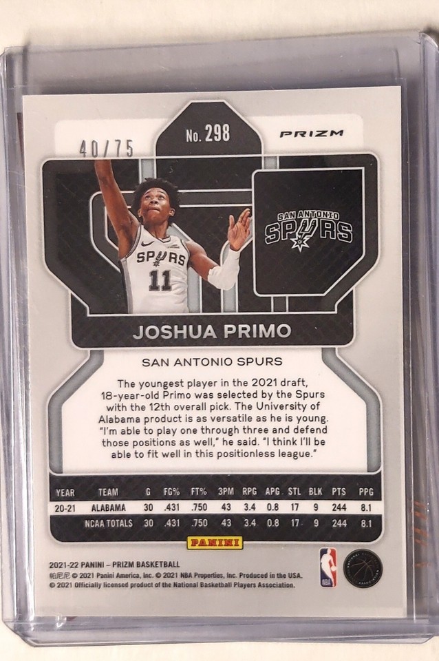 2021-22 Panini Prizm Purple Disco #ed /75 Joshua Primo ROOKIE mint SSP ...