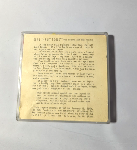 VINTAGE 1968 BALI-BUTTONS THE LEGEND AND THE PUZZLE GAME w/ CASE ...