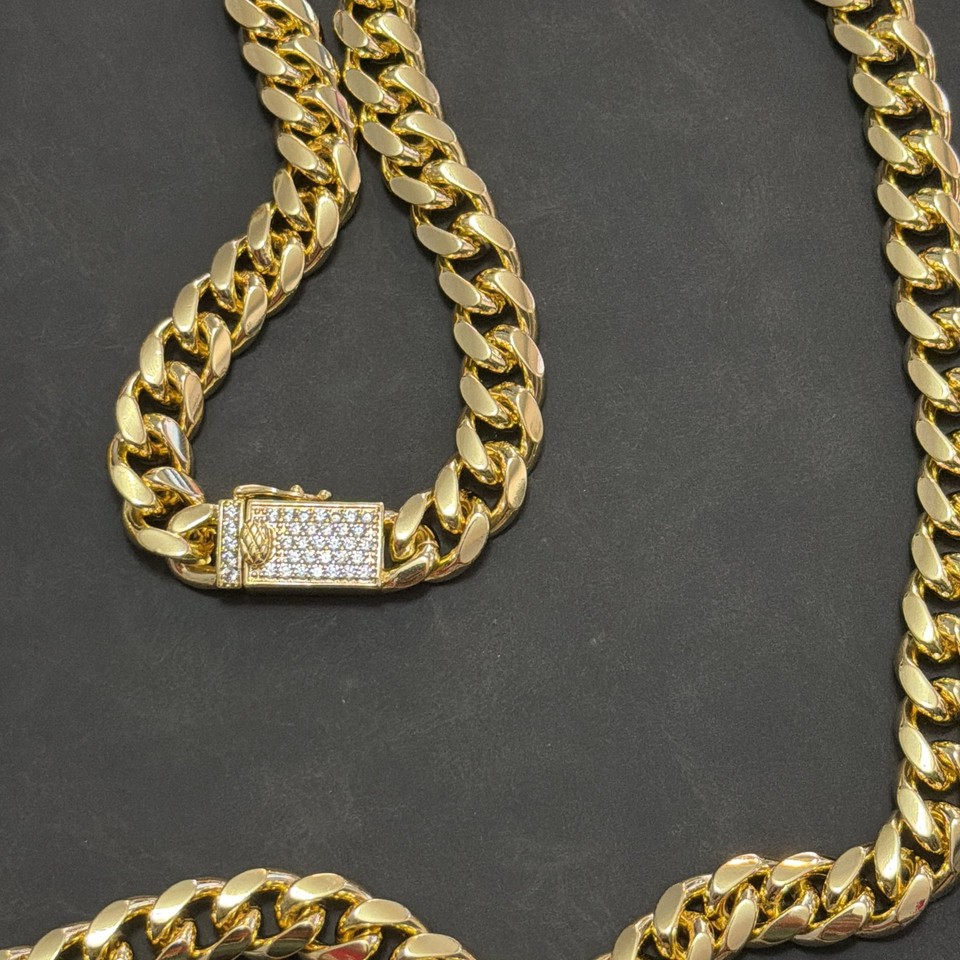 12mm Miami Cuban Link Chain with Box Clasp 18K Gold Plated 26inches | eBay