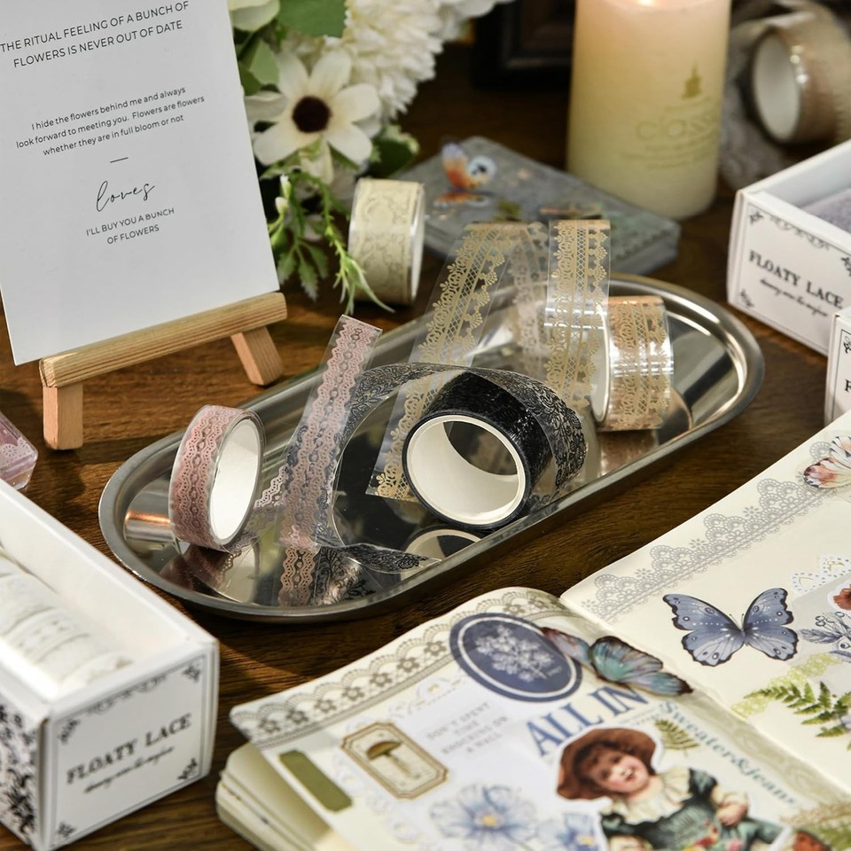 KAVI' S 6 Rolls Washi Tape Decorative Selfadhesive Lace Tape PET ...