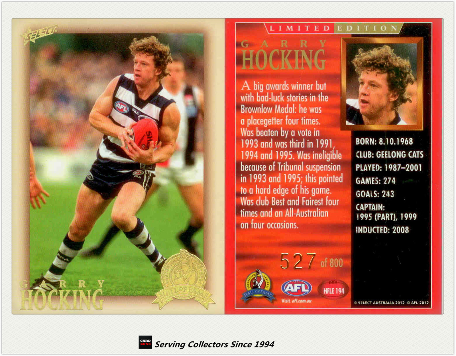 HOF-2012 AFL Eternity Hall Of Fame Limited Edition HF194 Gary Hocking ...