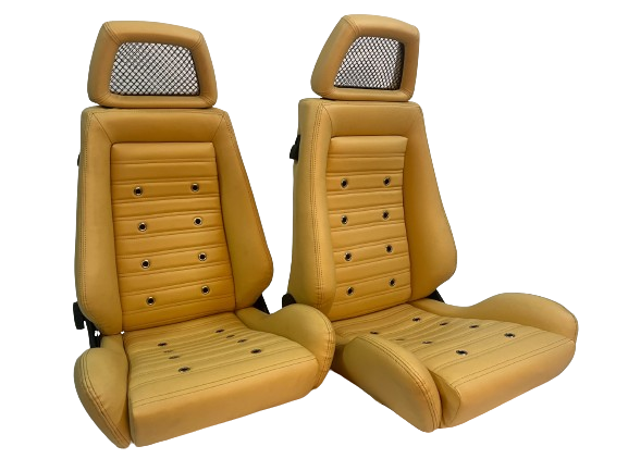 Pair of Authentic Recaro LX Beige Leather Net Headrest Seats | Left ...