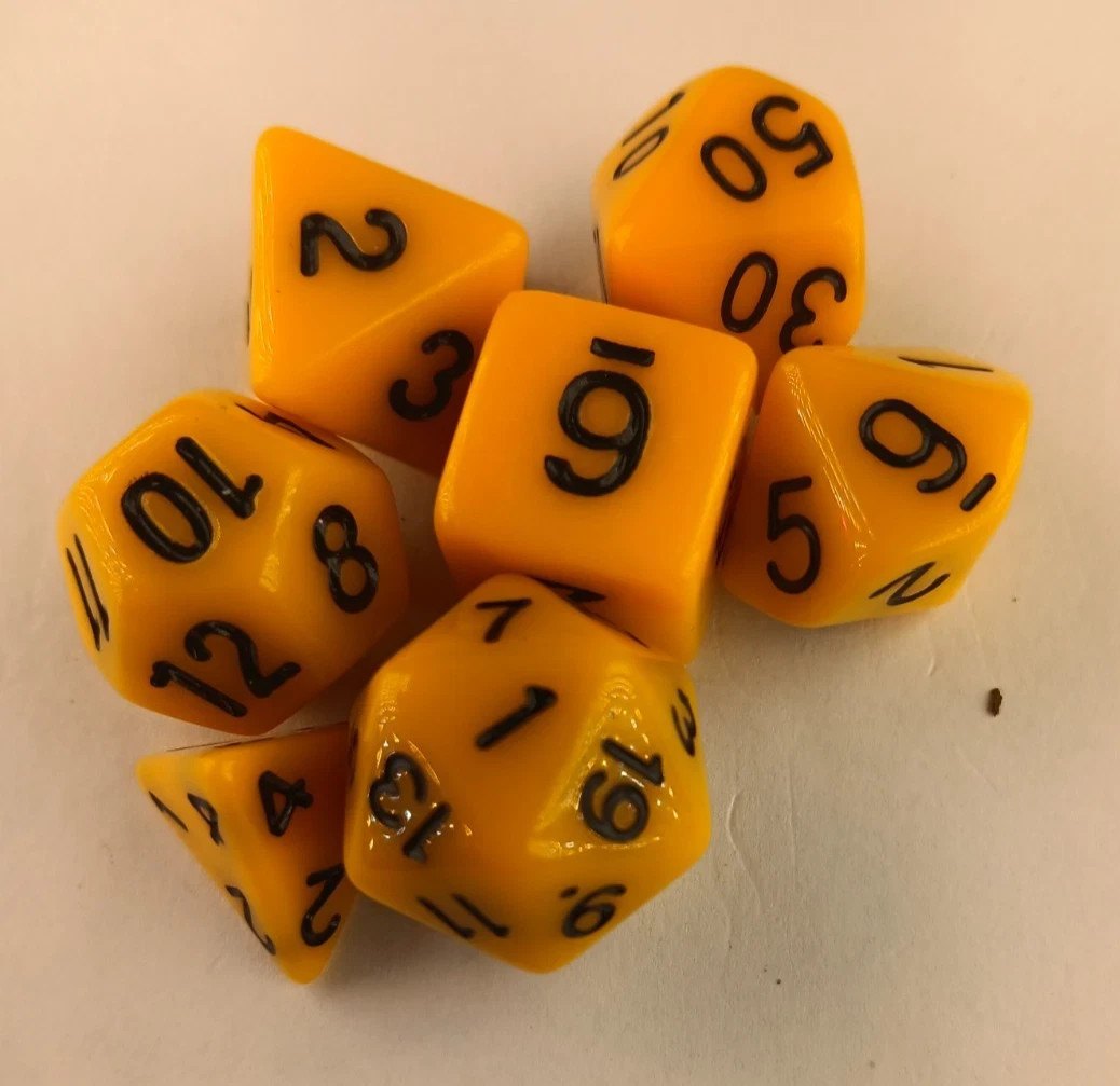 DND Dice Set, Yellow with Black numbers, 7pcs D4-D6-D8-D12-D20-D%, #55 ...