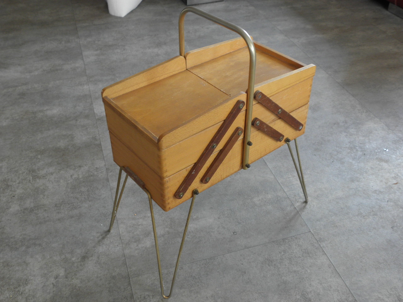 Knitting Sewing Box wooden wood Design Storage Cantilever Case Craft ...