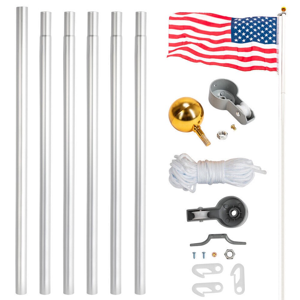 20/25FT Sectional Flag Pole/ 42 LED Flagpole Light Aluminum Flagpole ...