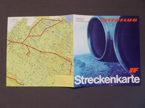 INTERFLUG Streckenkarte, Route Map, Internat. Flugverkehr, DDR 1.Aufl ...