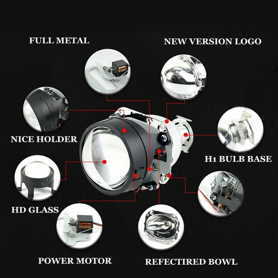2.5'' HID Bi xenon Projector Lens +Shrouds Headlight Retrofit Fit H1 H4 ...