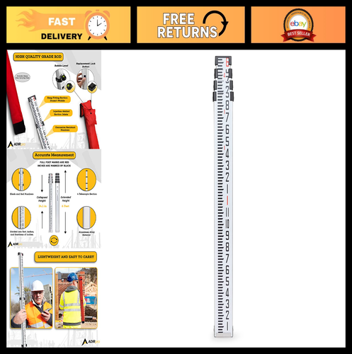 Compact Telescoping Aluminum Grade Rod - 6 FT Measuring Stick with ...